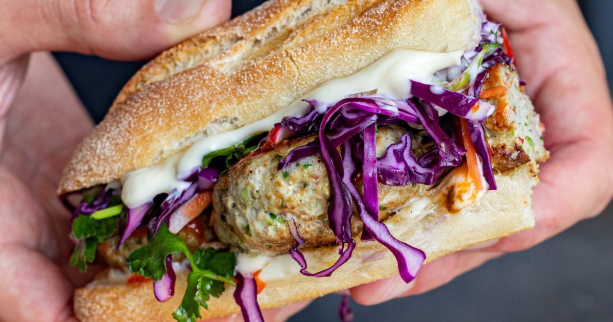 Spicy Pork Meatball Sando with Pickled Peanut Slaw | Mob