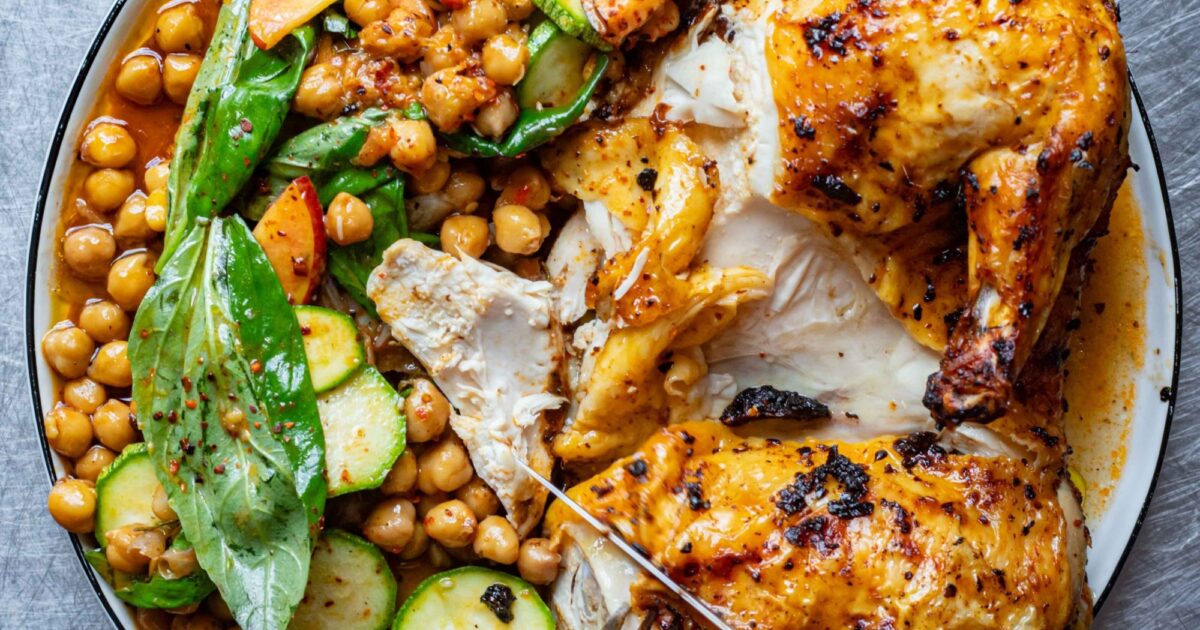 Urfa Roast Chicken With Peach & Courgette Salad | Mob