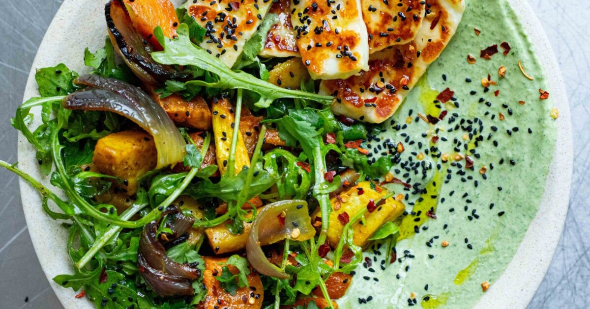 Curried Roasted Roots & Sticky Mango Halloumi | Mob
