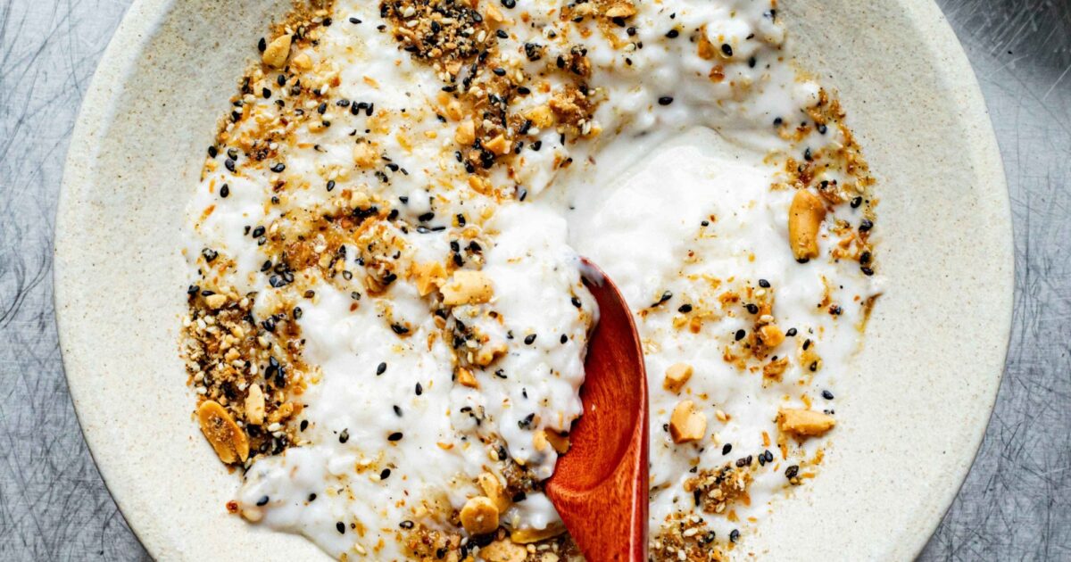 Thai Coconut Rice Pudding With Sesame Peanut Crunch | Mob
