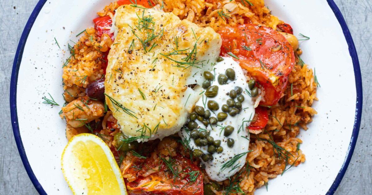 Cod with Tomatoey Baked Rice & Aioli | Mob
