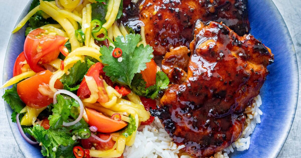 Caramelised Coconut Chicken With Zingy Herby Mango Salad | Mob