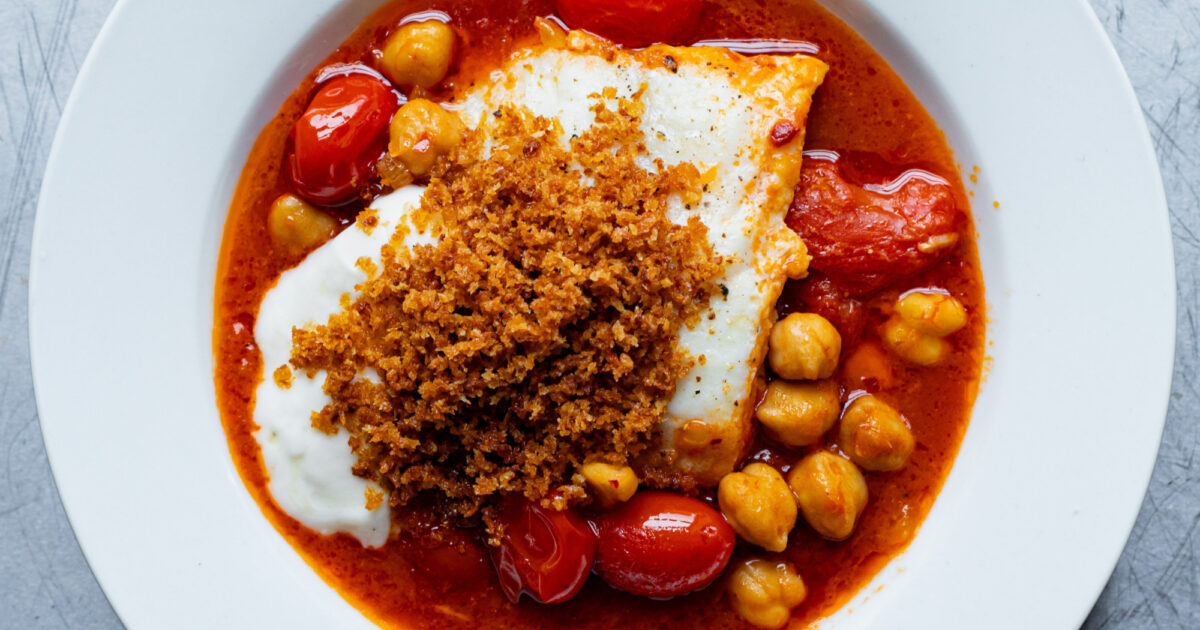 Chickpea & Harissa Stew with Poached Cod & Breadcrumbs Recipe | Mob