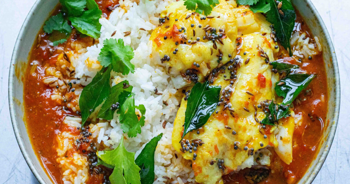 Tangy Cod & Tomato Brothy Rice with Tadka Recipe | Mob