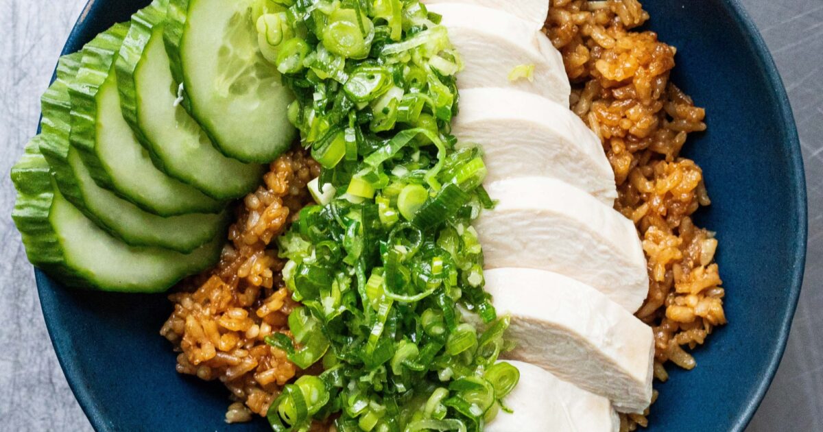 Poached Chicken Breast, Garlic Butter Rice & Spring Onion Sauce… | Mob