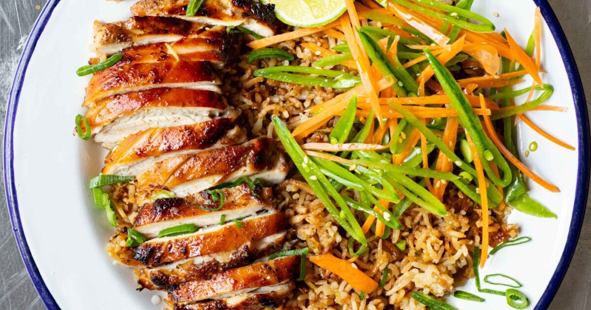 Chicken & Garlic Rice Traybake with Herby Slaw | Mob