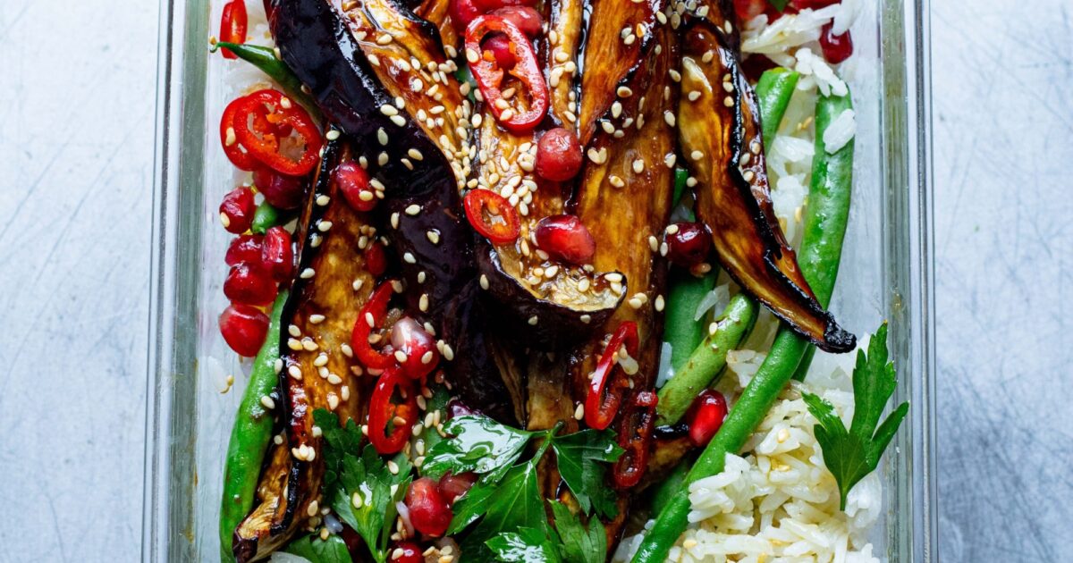 Sticky Honey & Miso Aubergine Rice Bowl | Mob