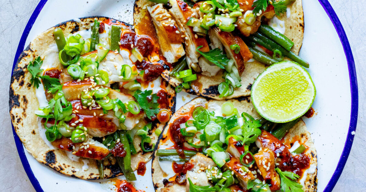 Sticky Soy Chicken Tacos with Spring Onion Salsa | Mob