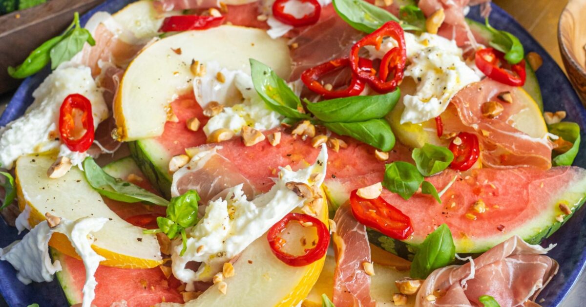 Prosciutto, Melon, Mozzarella and Pickled Red Chilli Salad | Mob